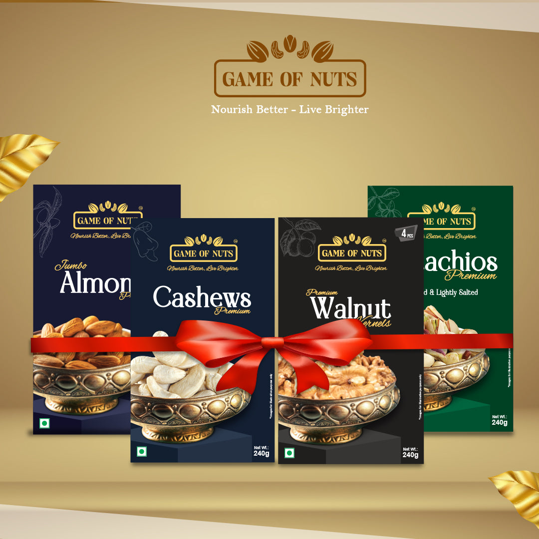 Jumbo Almonds, Walnut Kernels (4 Pc), Cashews & Pistachios Combo – 240 ...
