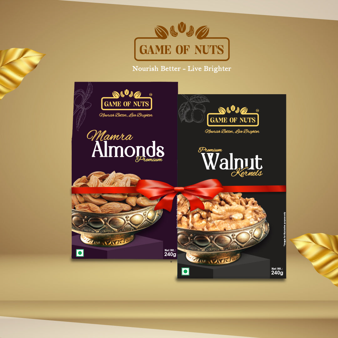 Walnut Kernels (2 Pc) & Mamra Almonds Combo – 240g Each – Game of Nuts